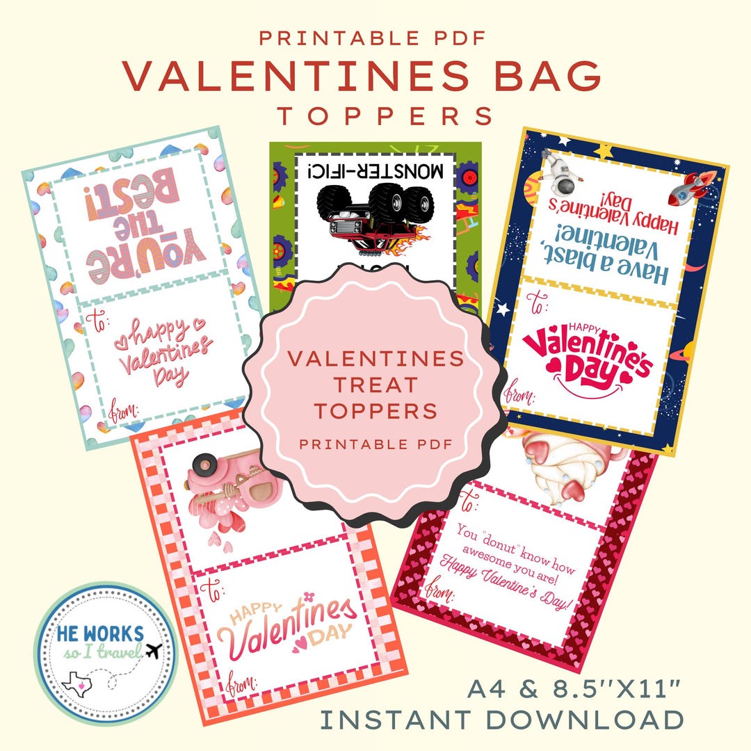 Valentines Bag Toppers - 10 Printable Treat Bag Toppers for Boys, Girls ...