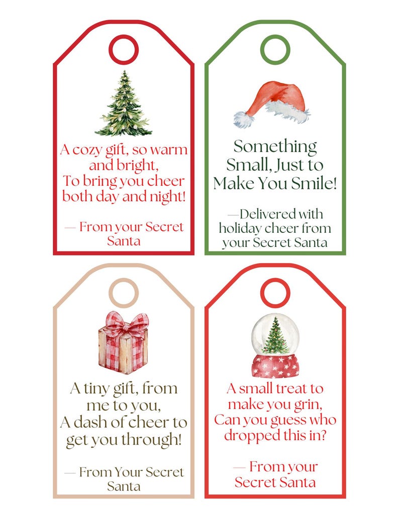 Printable Secret Santa Gift Tags | 20 Rhyming & Whimsical Tags | Secret ...