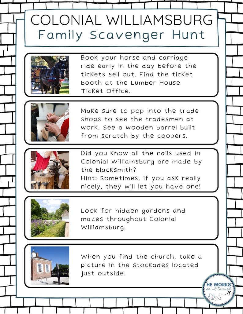 Colonial Williamsburg Scavenger Hunt Printable – Fun Family Activity ...