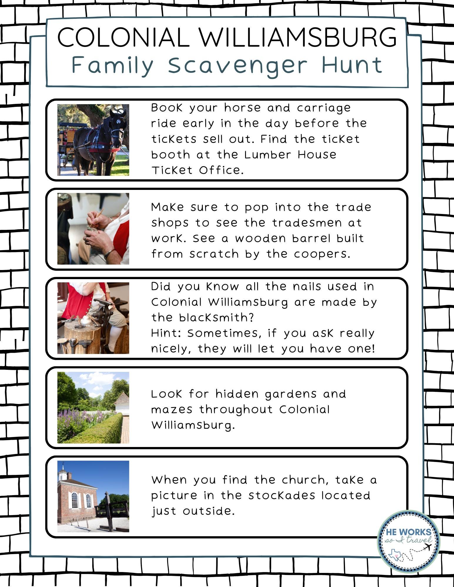 Colonial Williamsburg Scavenger Hunt Printable – Fun Family Activity ...