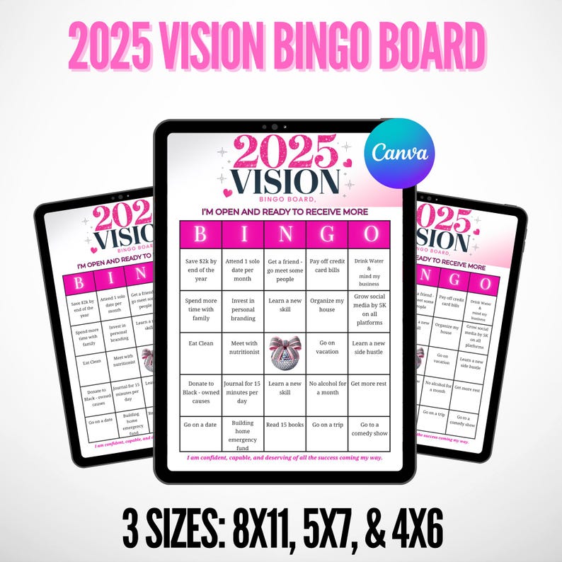 2025 Vision Bingo Board Bundle, 2025 Bingo Card, Bingo Card, 2025 ...