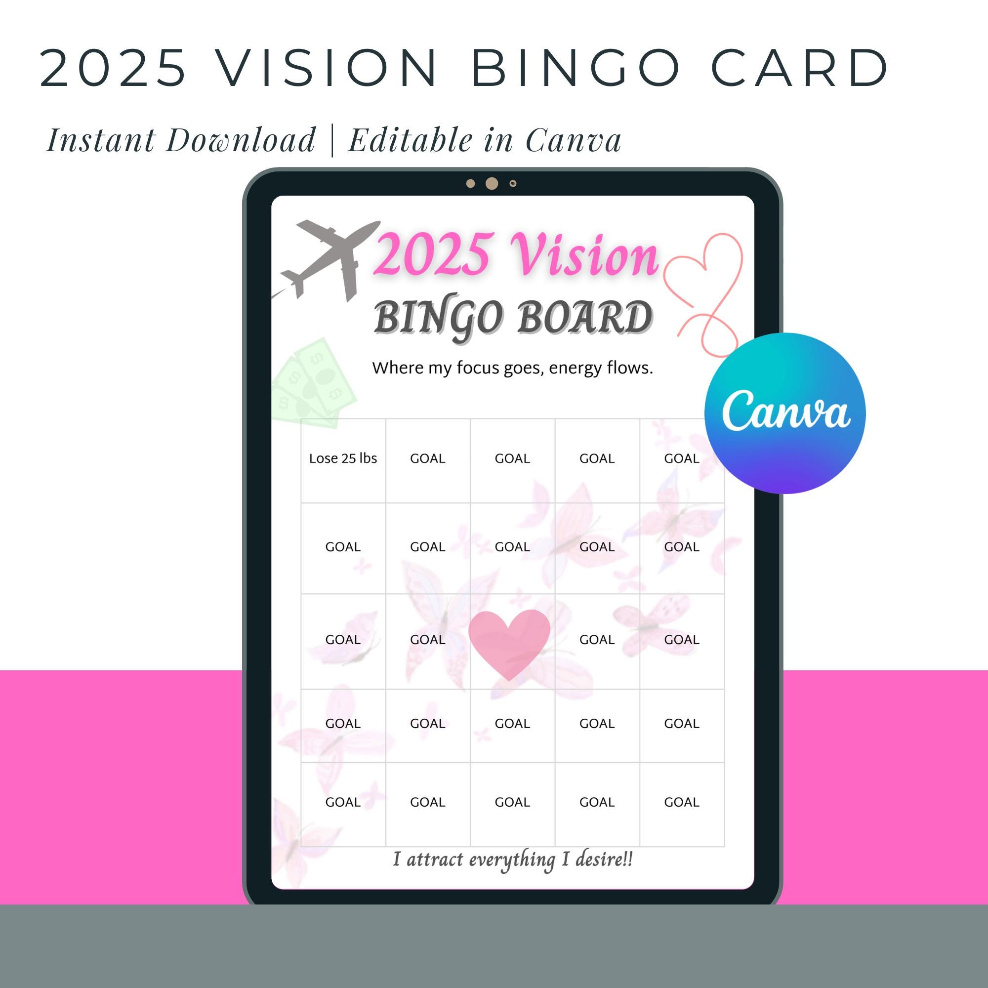 2025 Vision Bingo Board, Bingo Card, 2025 New Year's Resolution, New ...