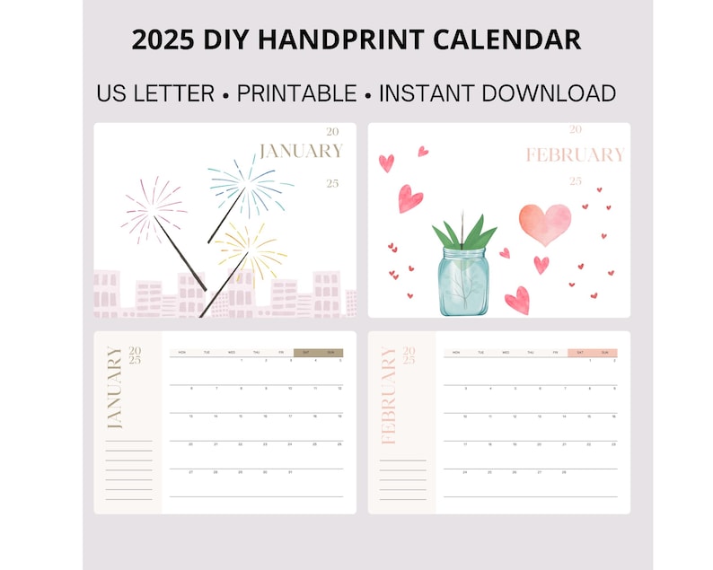 2025 DIY Handprint Calendar Watercolor Theme Printable - Etsy
