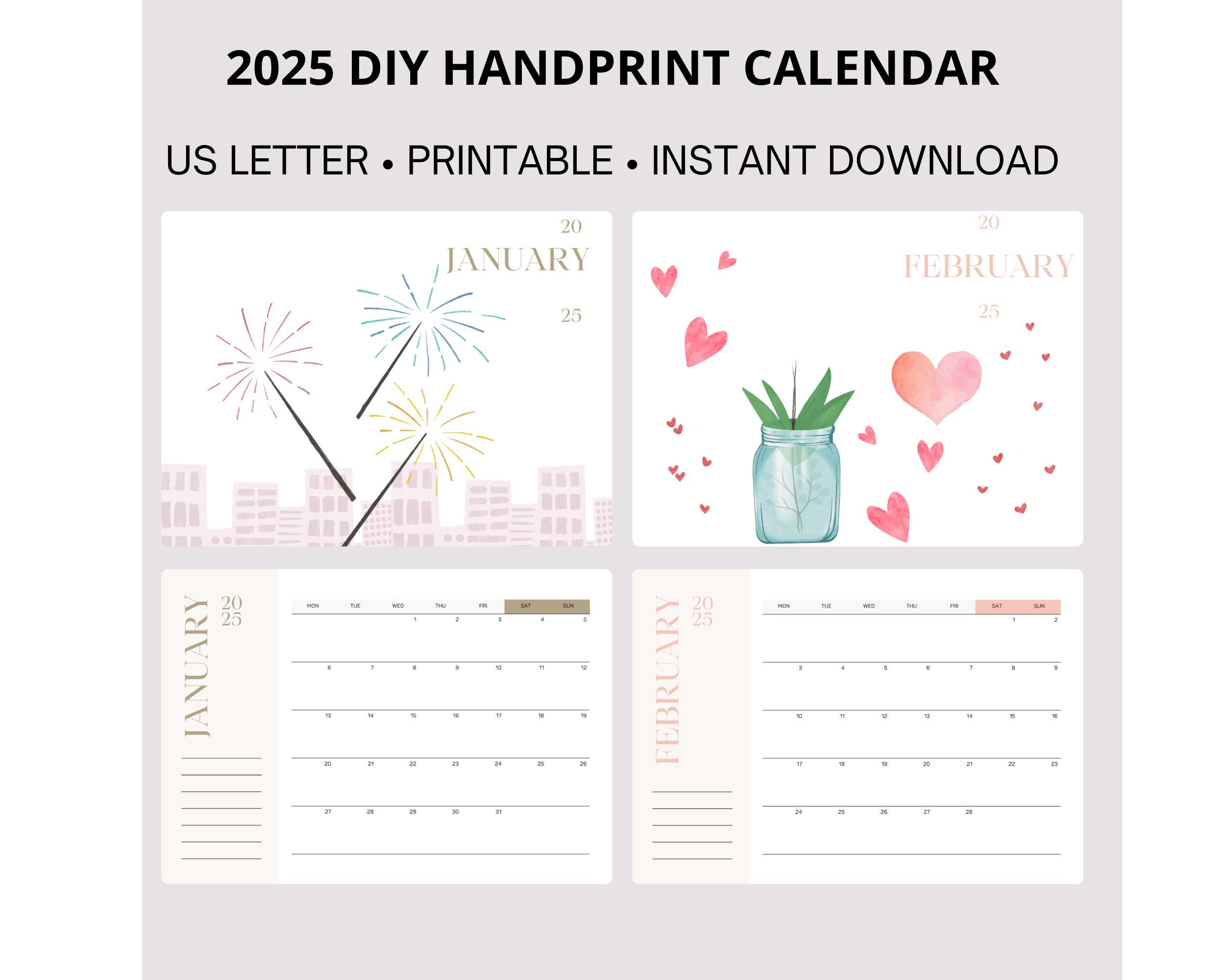 2025 DIY Handprint Calendar Watercolor Theme Printable - Etsy