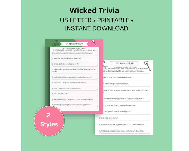Complete the Lyric Game - Etsy