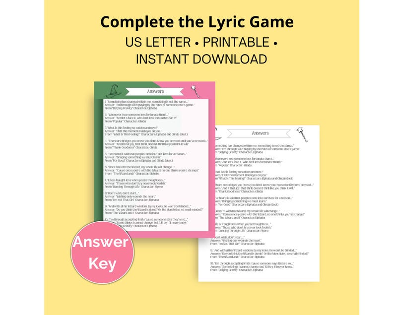 Complete the Lyric Game - Etsy