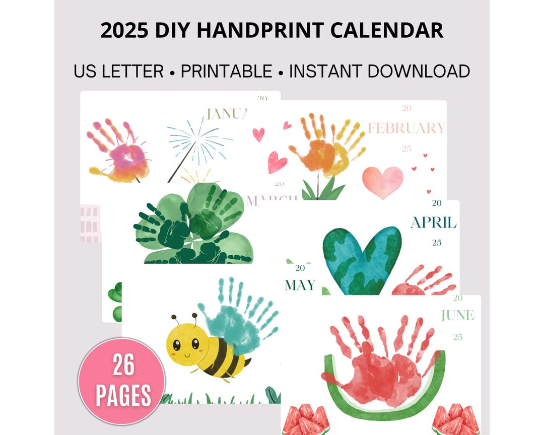 2025 DIY Handprint Calendar Watercolor Theme Printable - Etsy