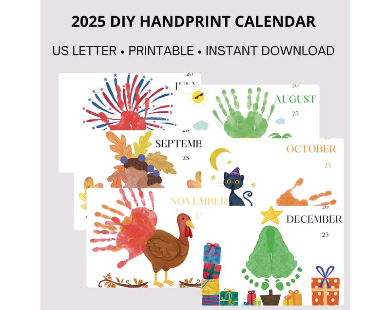 2025 DIY Handprint Calendar Watercolor Theme Printable - Etsy