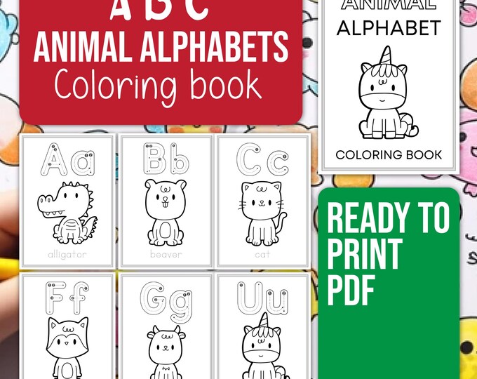 ABC Baby Shower Coloring Book, Digital Download, Educational Animal ...