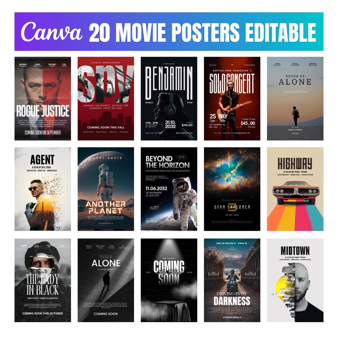 20 Custom Netflix Movie Poster Canva Editable Template, Retro Movie ...
