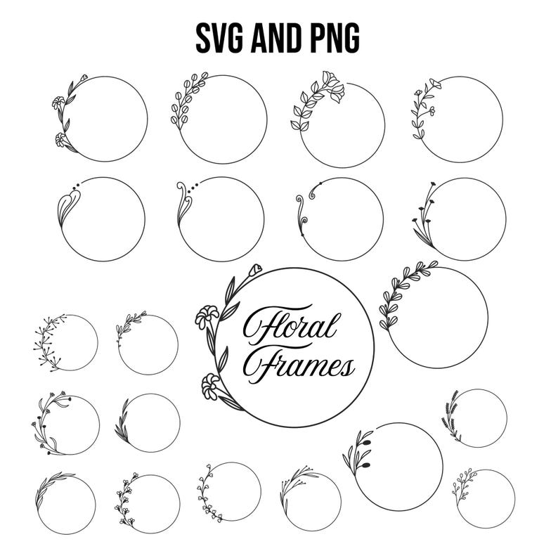 Floral Frames SVG, Botanical Flowers, PNG Clipart, Wedding Flowers ...