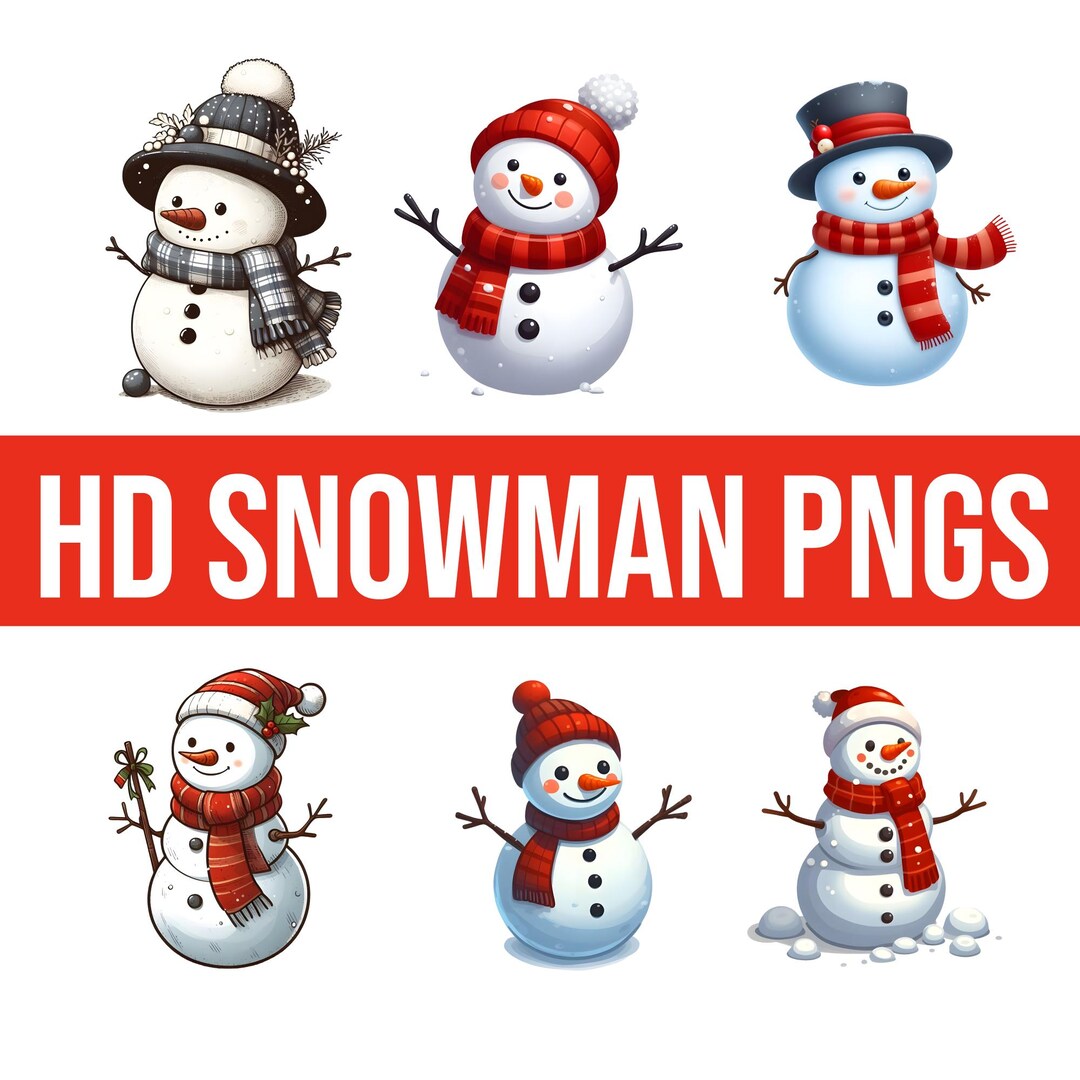 6 PNG Christmas Snowman Bundle Clipart, Festive Snowmen Graphics ...