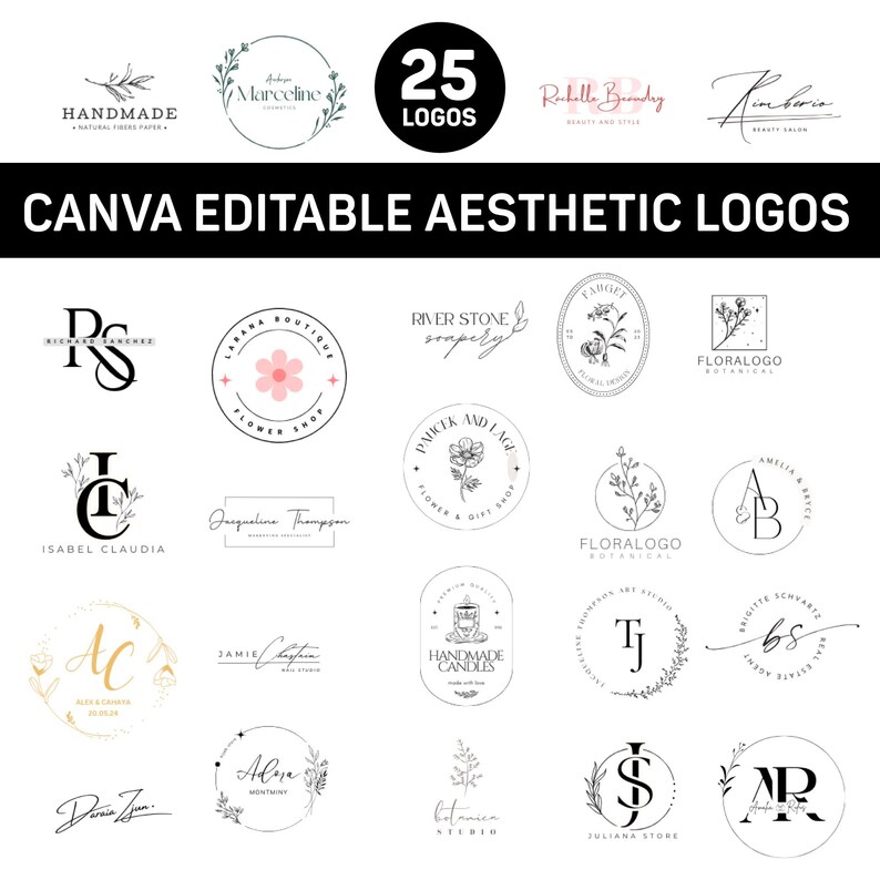 25 BOHO Editable Canva Logo Designs, Bohemian Custom Floral Logo Design ...