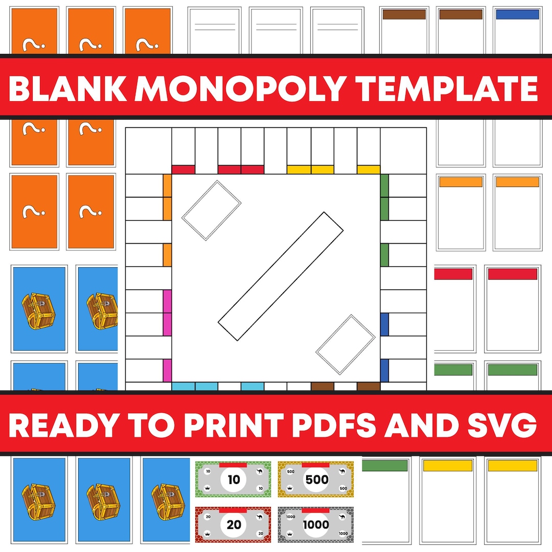 Blank Monopoly Template SVG | Monopoly Board Game Template PDF | Custom ...