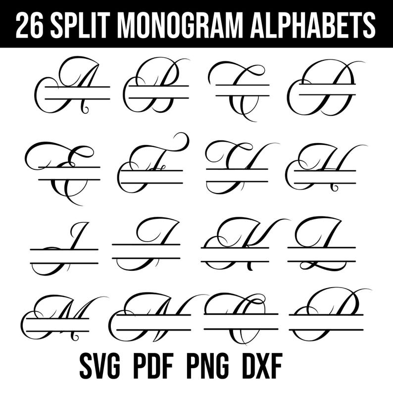 Split Monogram SVG Bundle, Spilt Letter Svg, Alphabet Clipart, Last ...
