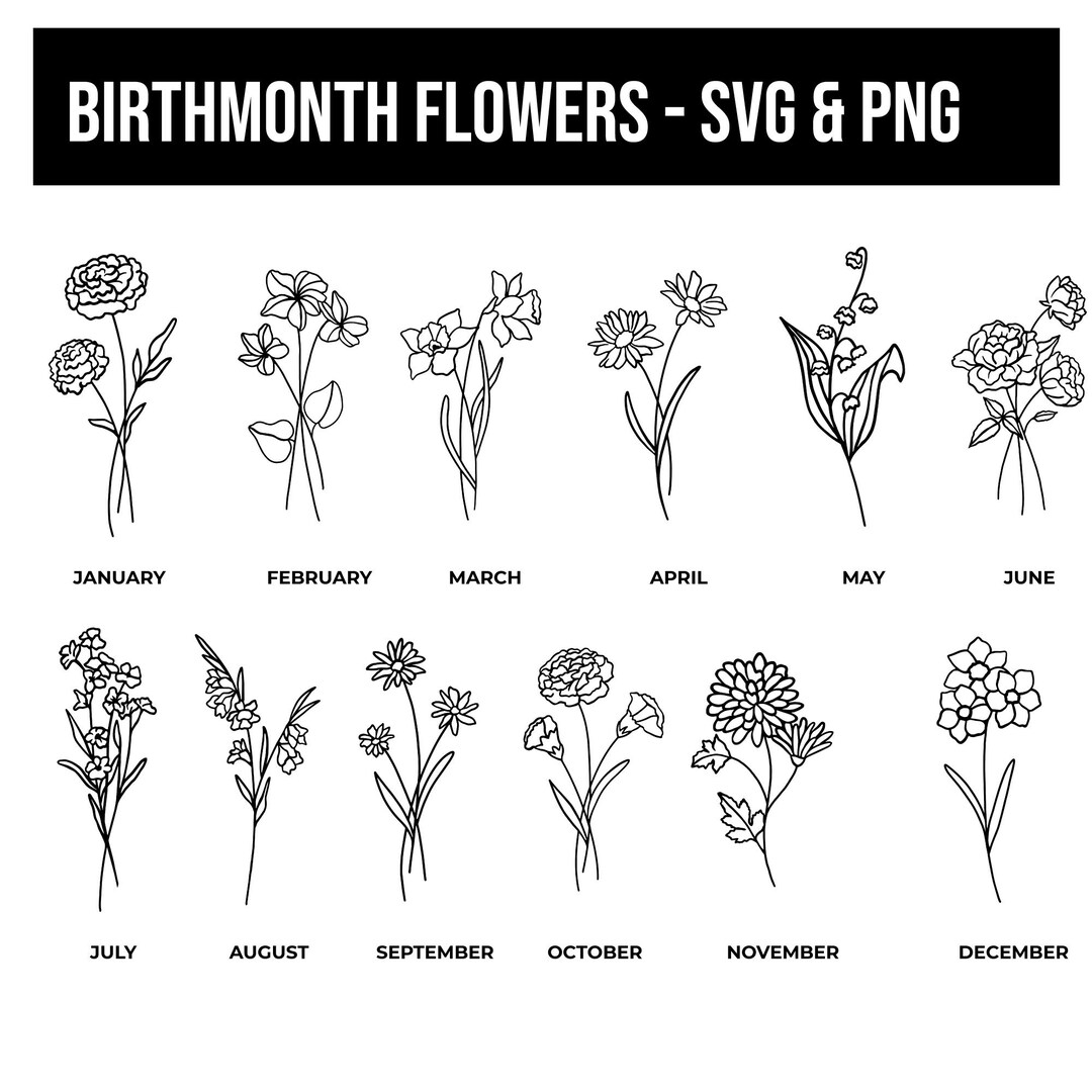 Birth Month Svg Bundle, Birthmonth Svg, Birth Month Flower Svg, Birth ...