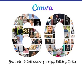 60th Birthday Photo Collage Template, Number 60 Collage, 60th Collage ...