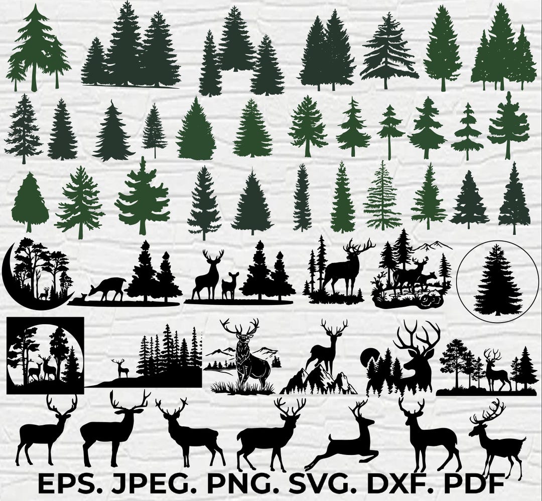 Forest Landscape Svg Bundle, Mountain Svg, Forest Silhouette, Pine ...