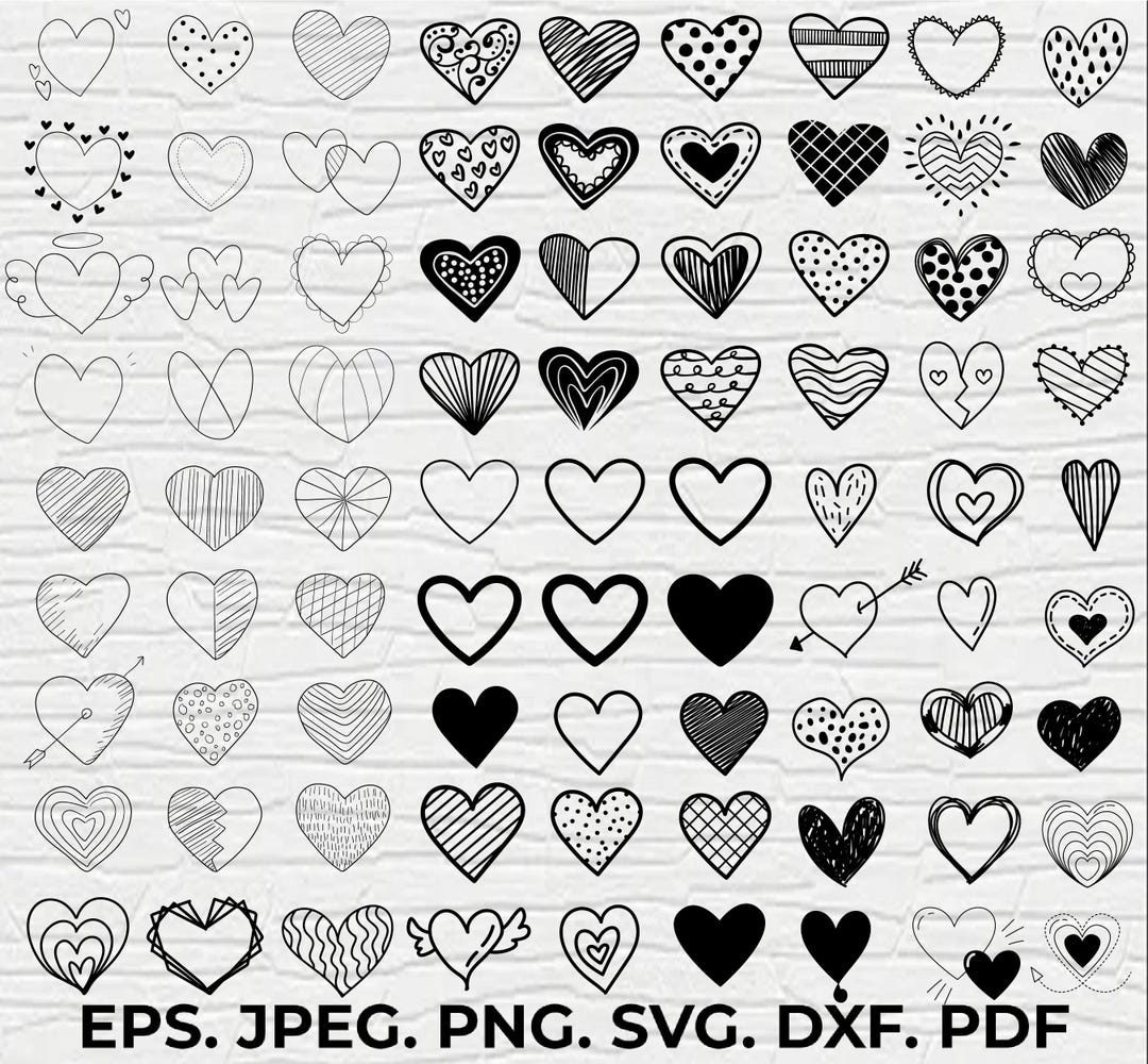 HEART Bundle SVG, Heart Svg Cut Files for Cricut, HEART Doodle Svg ...