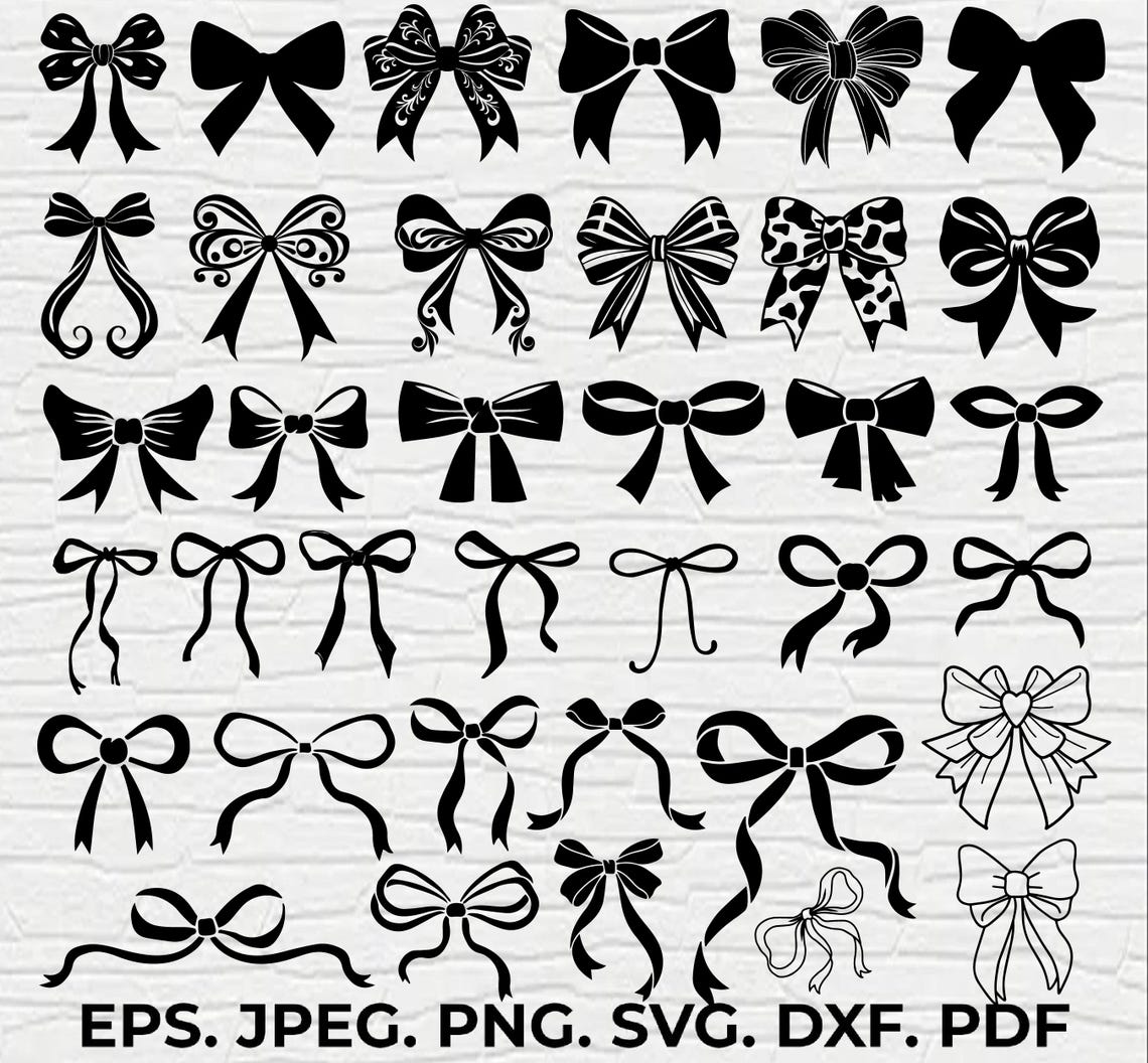 Black Bow Svg Bundle, Ribbon Bow Svg, Coquette Bow Svg, Bow Tie Svg ...