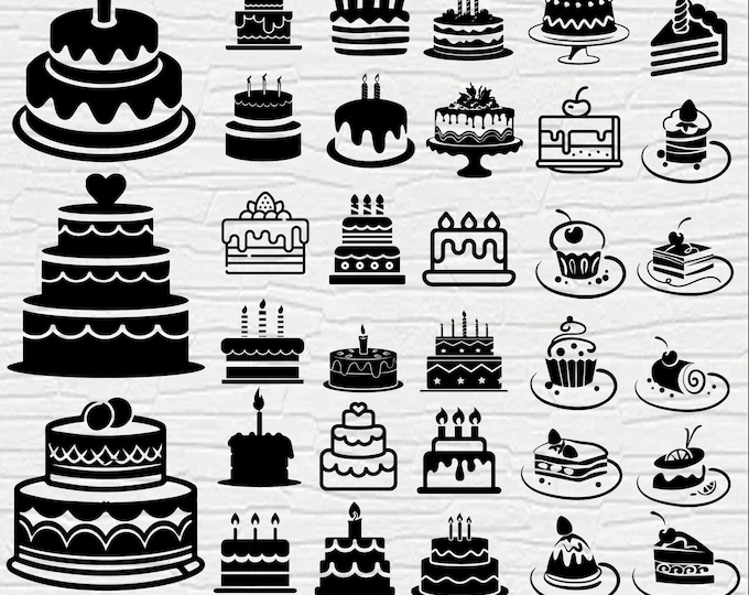 Birthday Cake SVG | 10 File Format Bundle | Cake Silhouette Clipart for ...