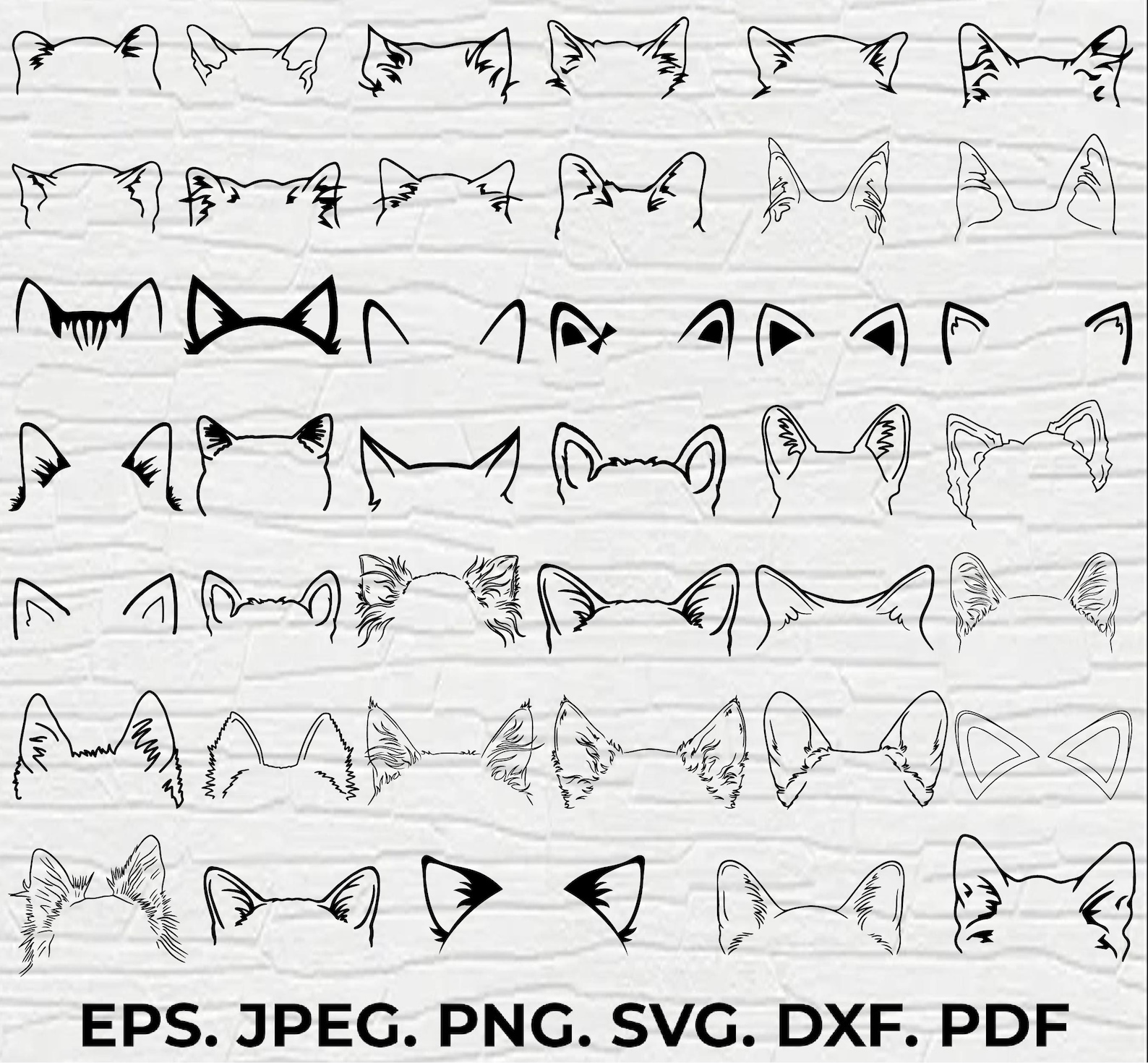 Cat Ears Line Drawing Bundle, Cat Breeds Ears, Kitten Svg, Compatible ...