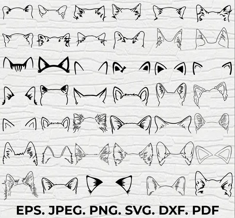 Cat Ears Line Drawing Bundle, Cat Breeds Ears, Kitten Svg, Compatible ...