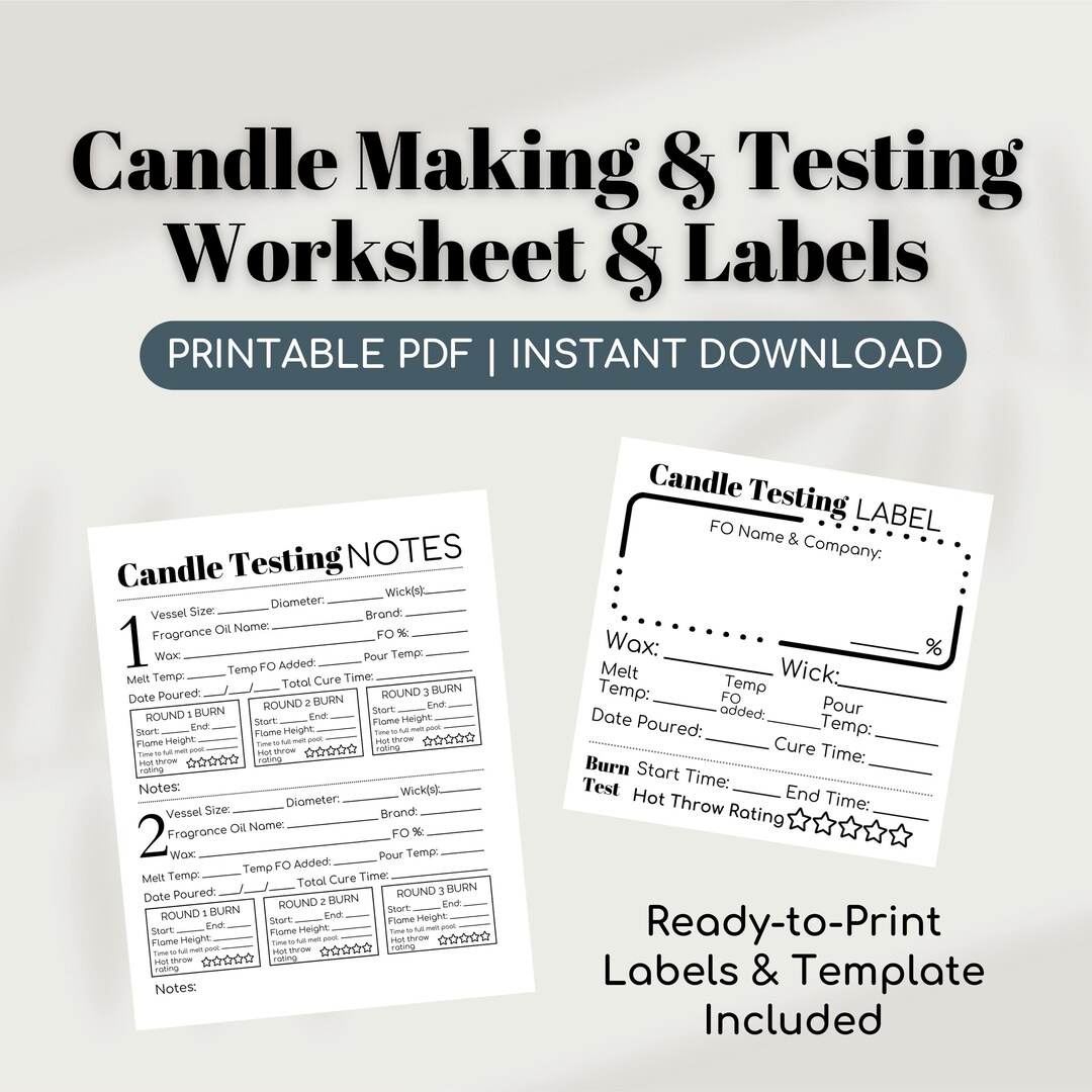 Candle Making and Testing Worksheet and Labels, Candle Making Worksheet ...