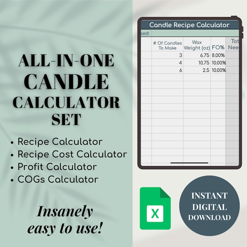 ALL-IN-ONE Candle Recipe Calculator Set, Product Profit Calculator ...