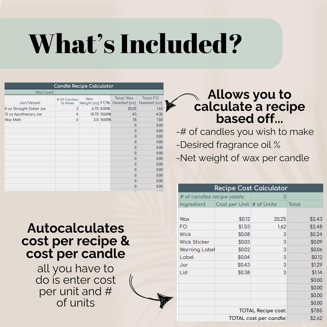 ALL-IN-ONE Candle Recipe Calculator Set, Product Profit Calculator ...