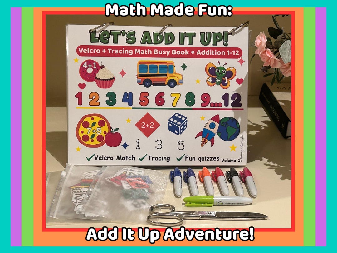 Addition 1-12 Velcro Math Busy Book: Preschool Tracing & Matching ...