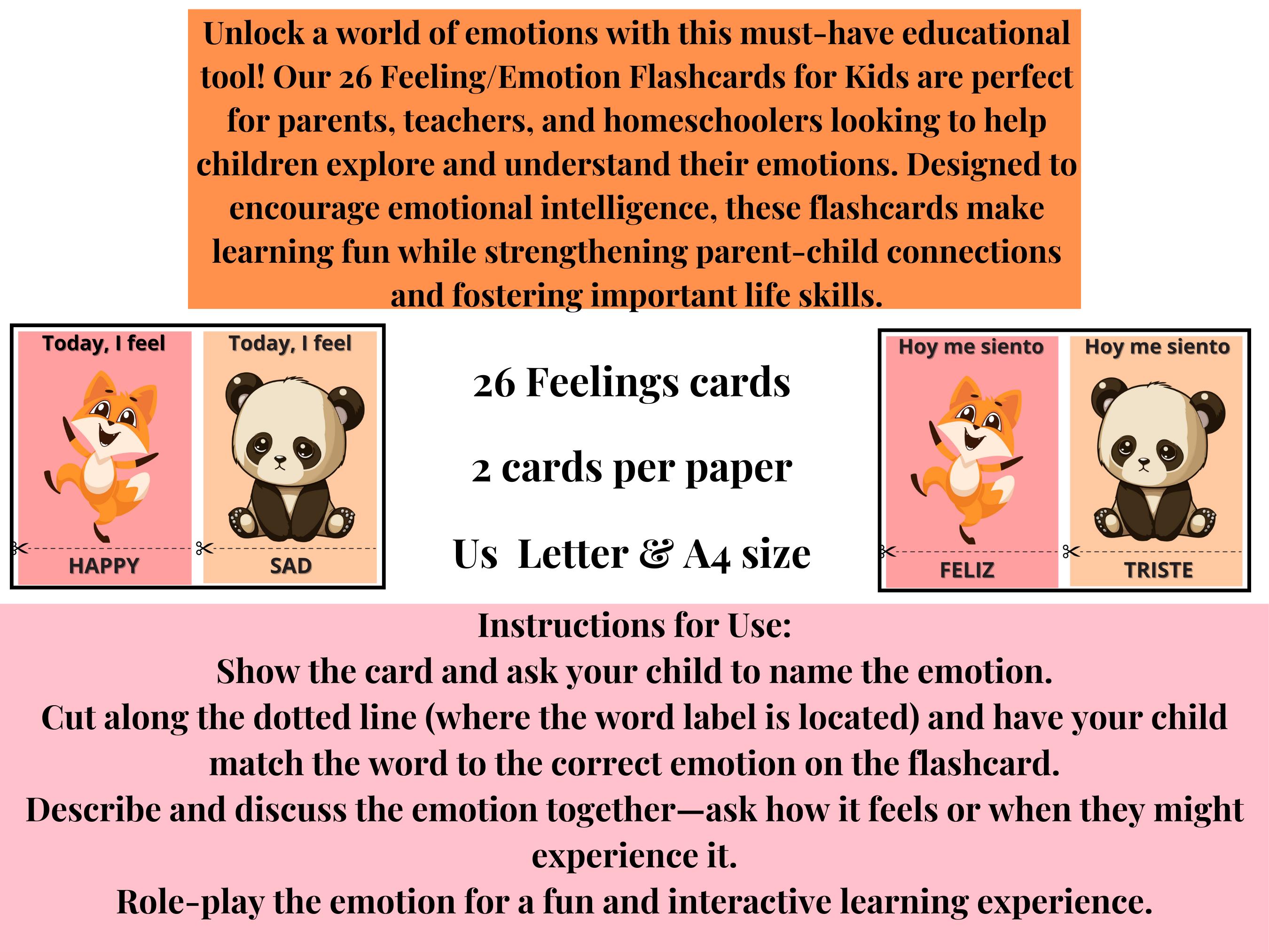 Kids Emotions Feelings Bundle | Animal Flashcards (english & Spanish ...
