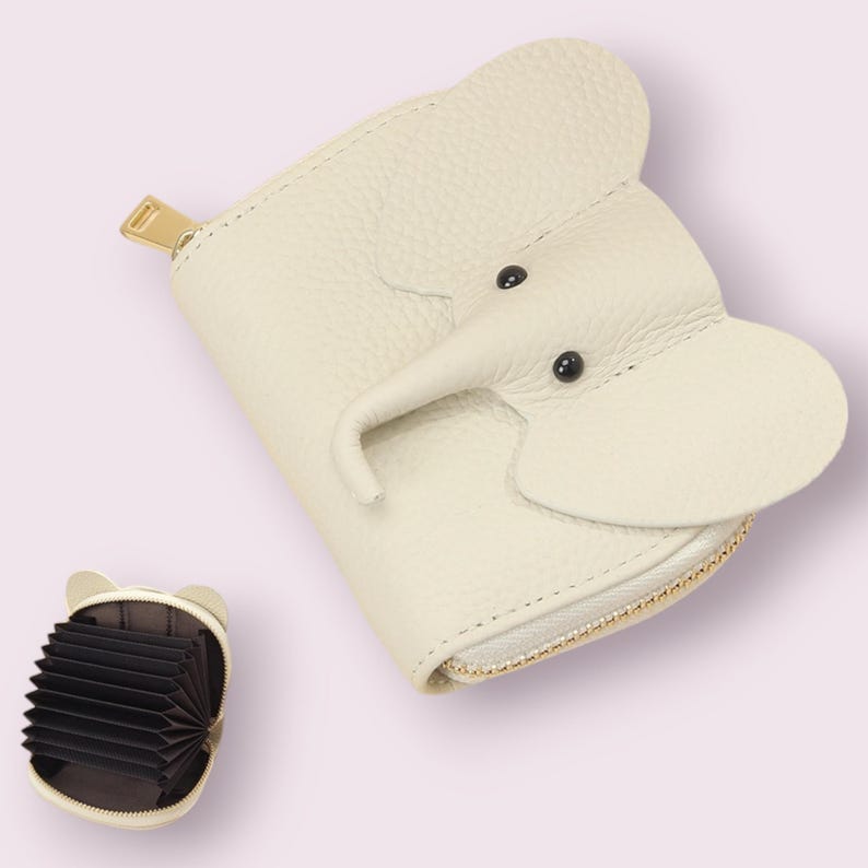 Genuine Leather Elephant Zipper Wallet Multi-color Card Holder, Cowhide ...