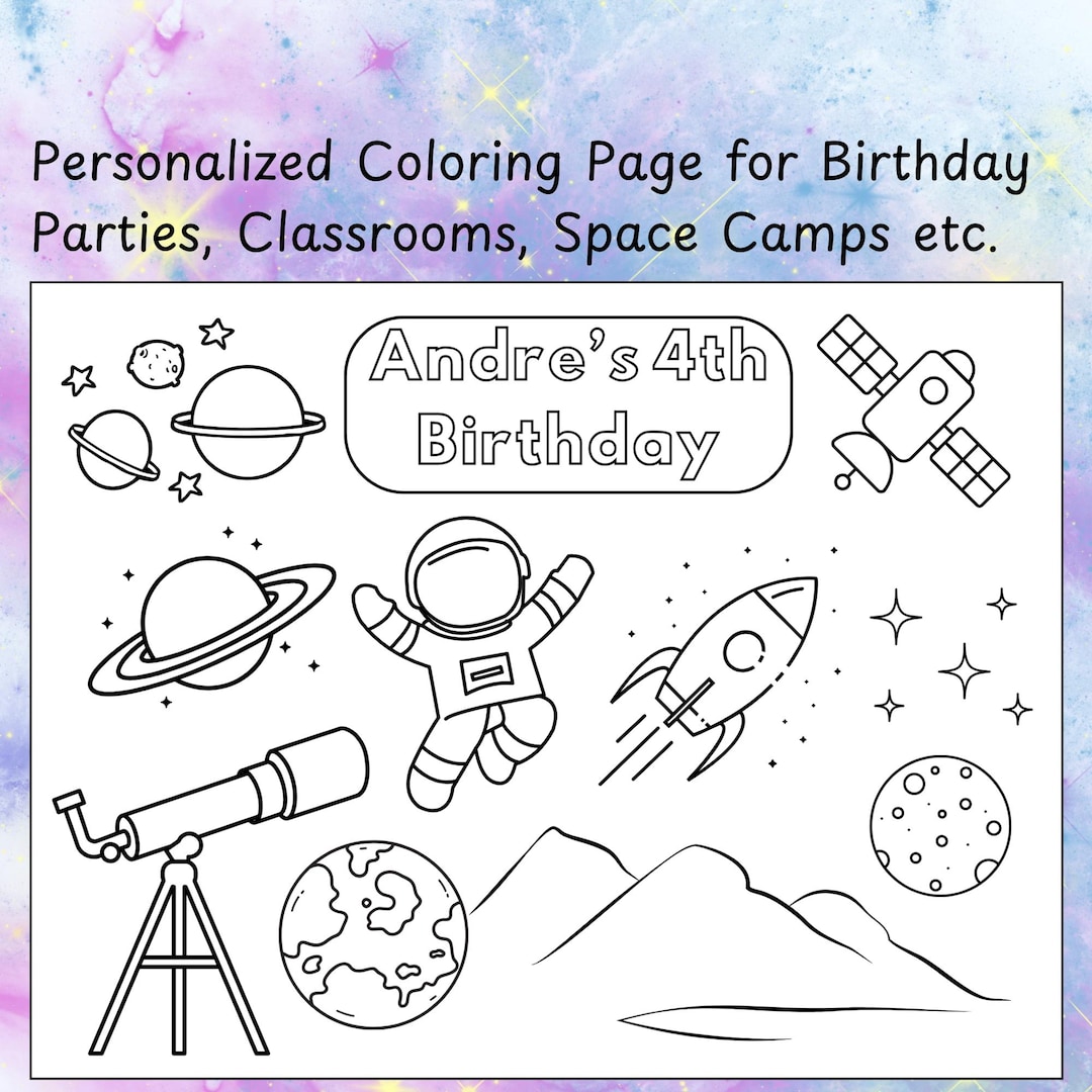 Personalized Coloring Page - Space Coloring Page - Space Birthday Party ...