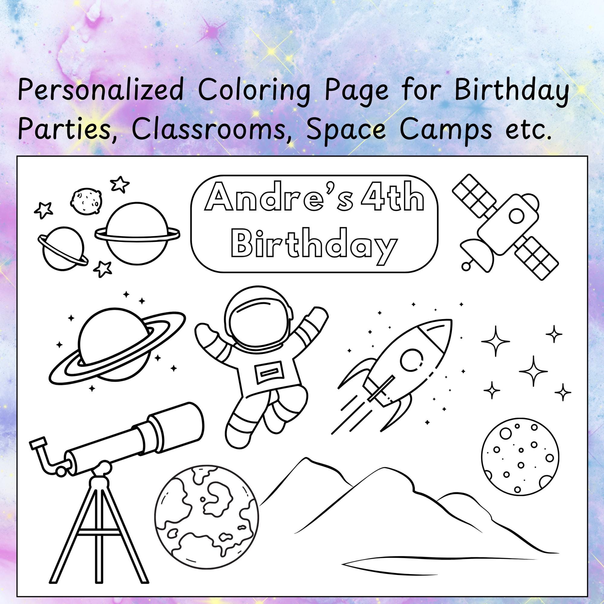 Personalized Coloring Page - Space Coloring - Space Themed Birthday ...