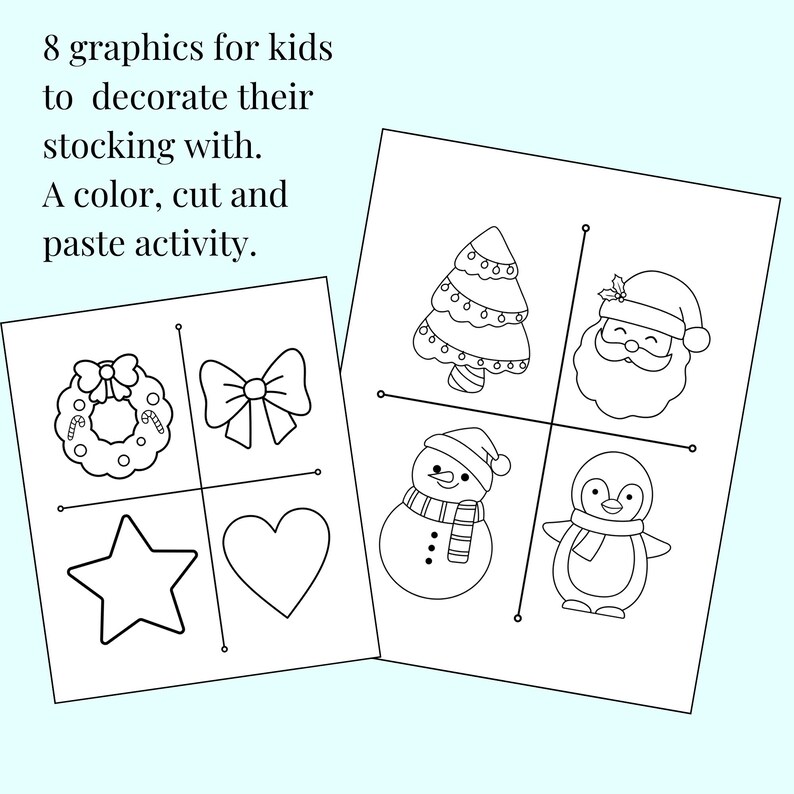 Color and Decorate a Stocking, Cut and Paste Christmas Craft, Instant ...