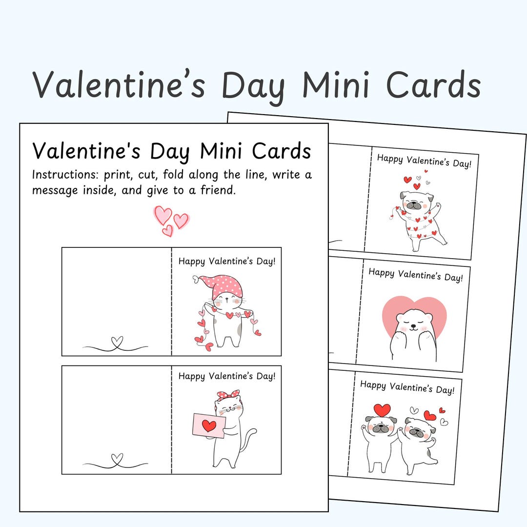 Kids Valentine's Day Mini Cards, Printable Classroom Valentines ...