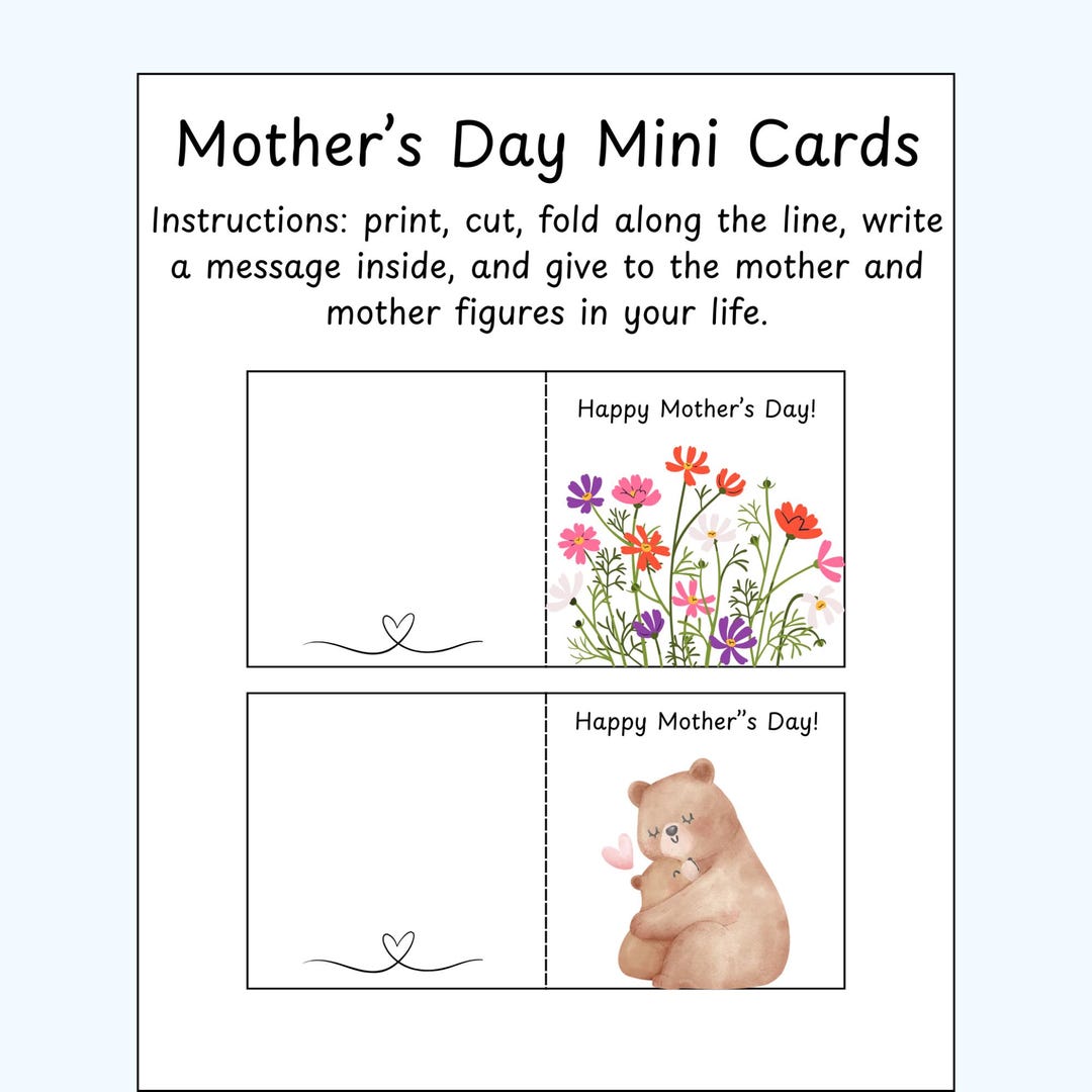 Mother's Day Mini Cards, Printable Mother's Day Cards, Blank Mother's ...