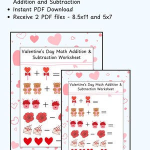 Valentines Day Printable Math Worksheet - Addition and Subtraction for ...
