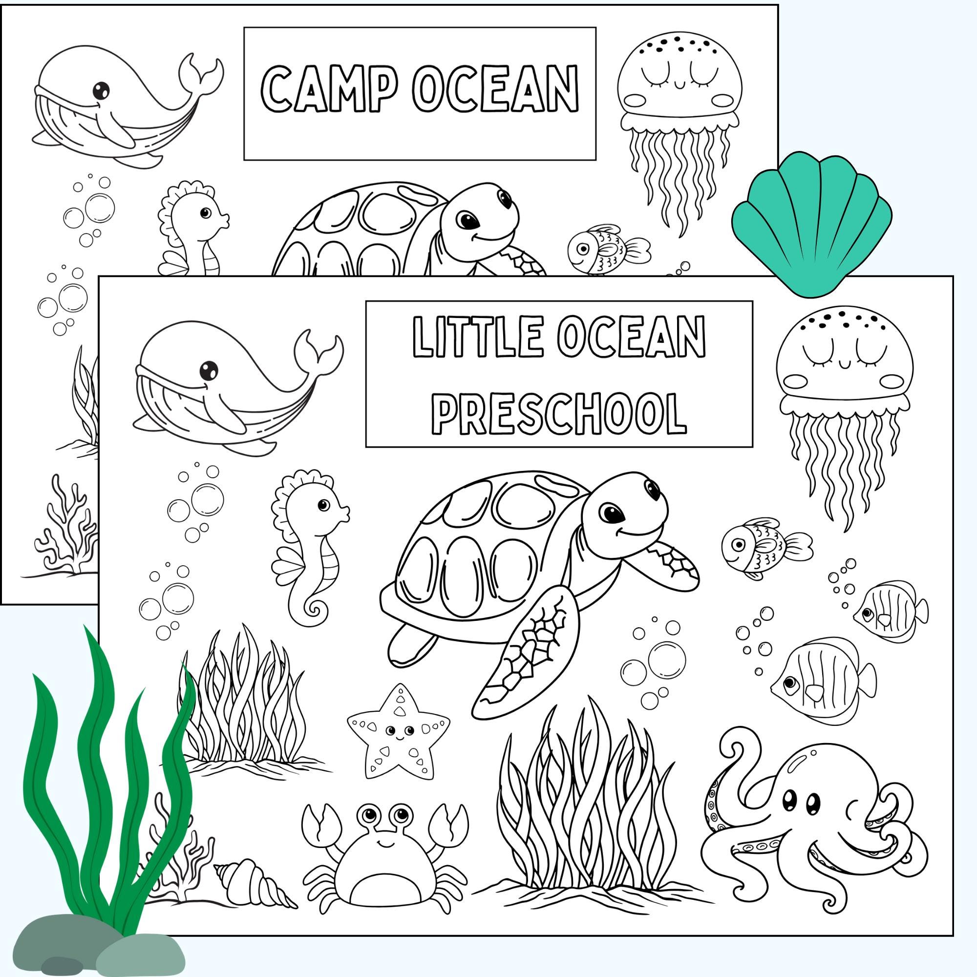 Personalized Coloring Page - Ocean Coloring Page - Ocean Birthday Party ...