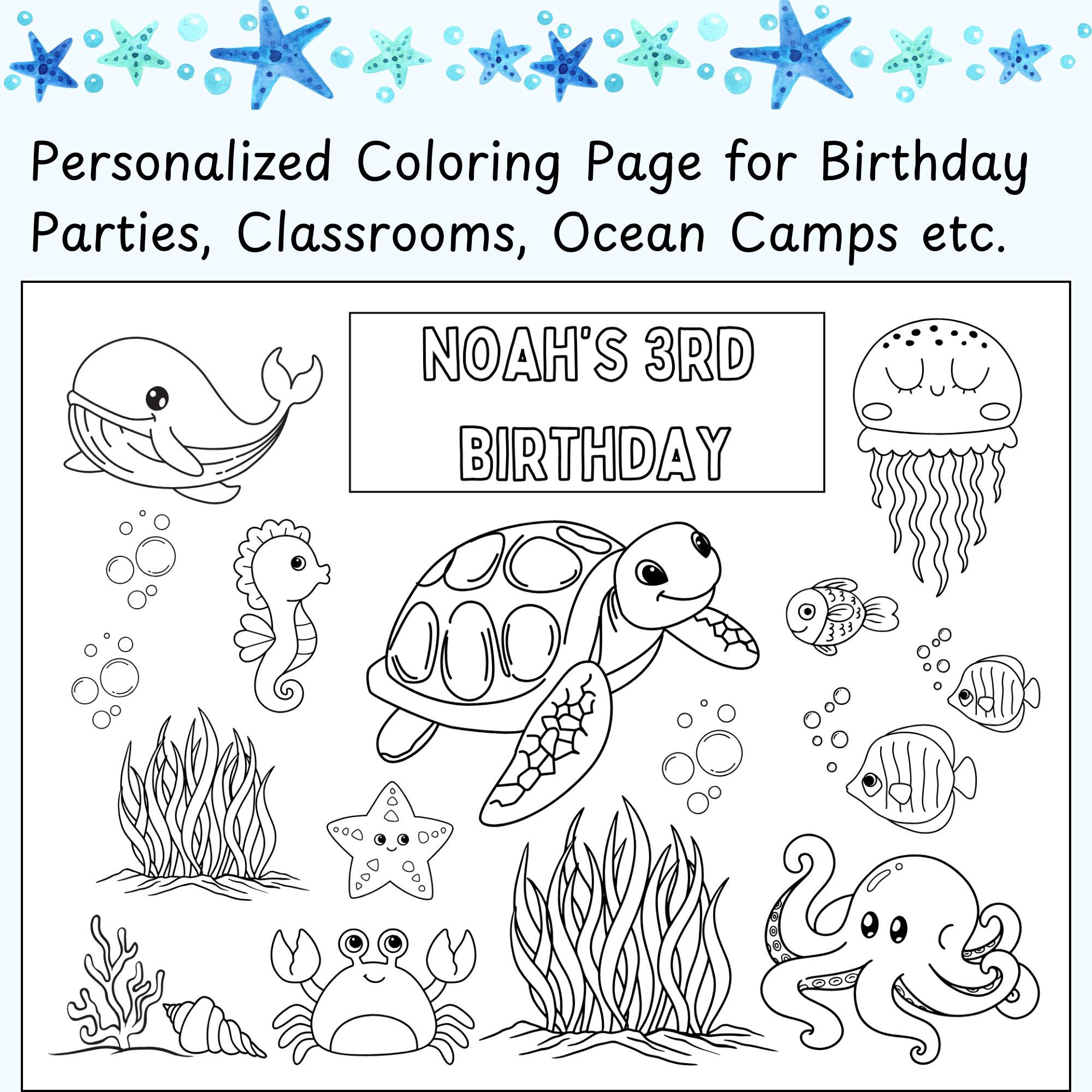 Personalized Coloring Page - Ocean Coloring Page - Ocean Birthday Party ...