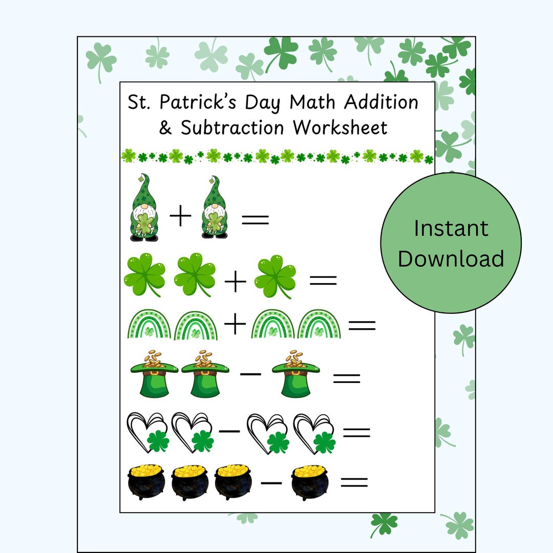 St. Patrick's Day Printable Math Worksheet - Addition and Subtraction ...