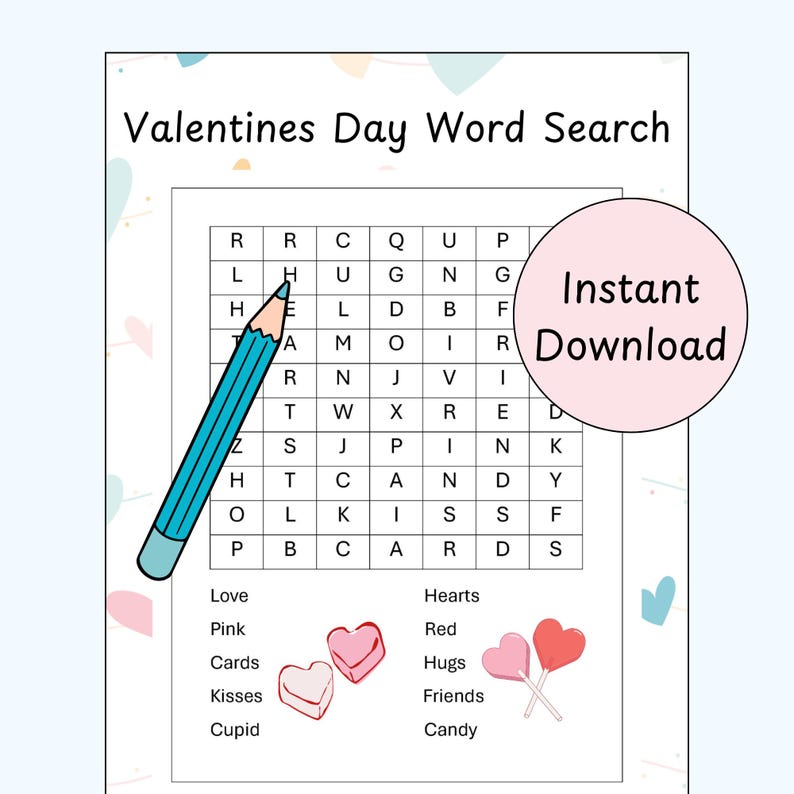 Valentines Day Word Search - Word Search for Kids - Printable ...