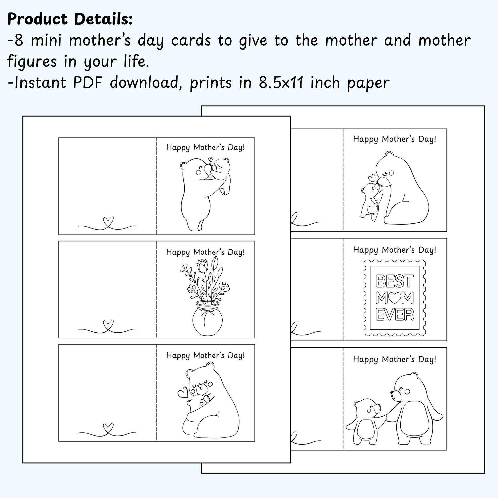 Printable Mother's Day Coloring Cards, DIY Mini Cards (PDF) - Etsy
