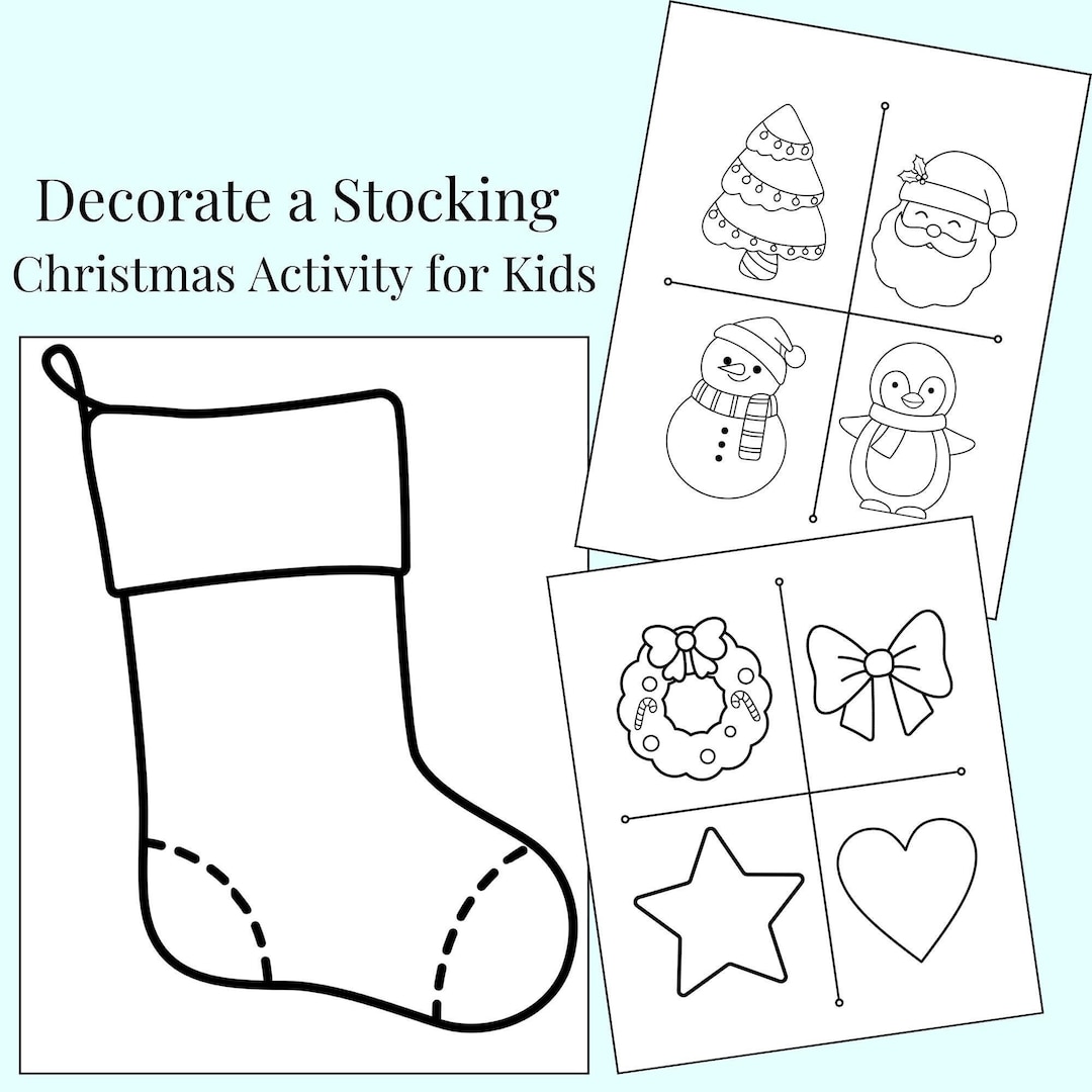 Color and Decorate a Stocking, Cut and Paste Christmas Craft, Instant ...