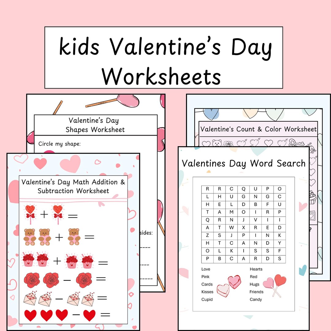 Valentine's Day Printable Activity Bundle, Math Worksheet, Counting ...