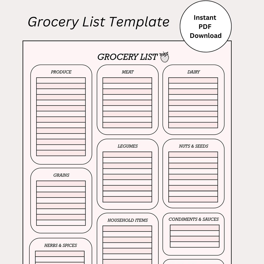 Grocery List Printable Template, Grocery Planner, Food Shopping List ...