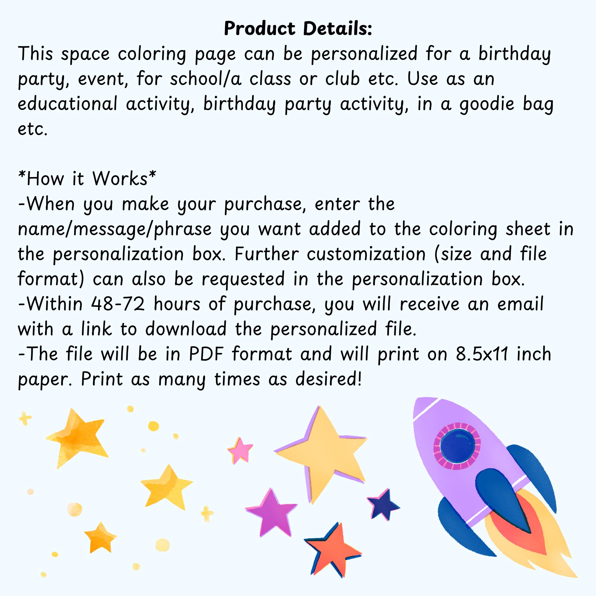 Personalized Coloring Page - Space Coloring - Space Themed Birthday ...