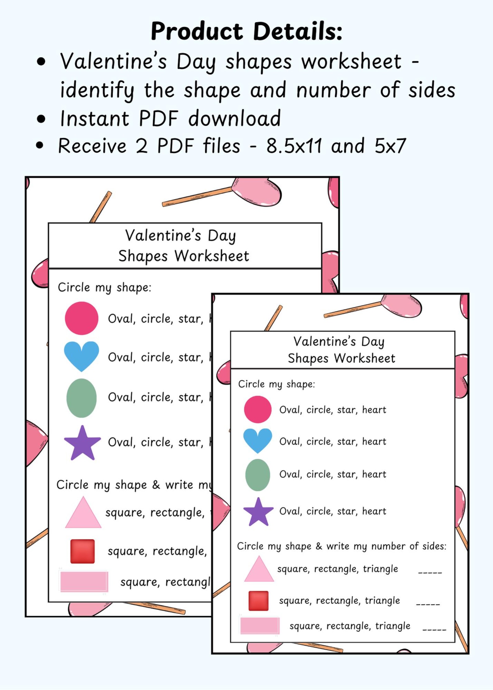 Valentines Day Shapes Worksheet Identify Shapes for Kids, Kids ...