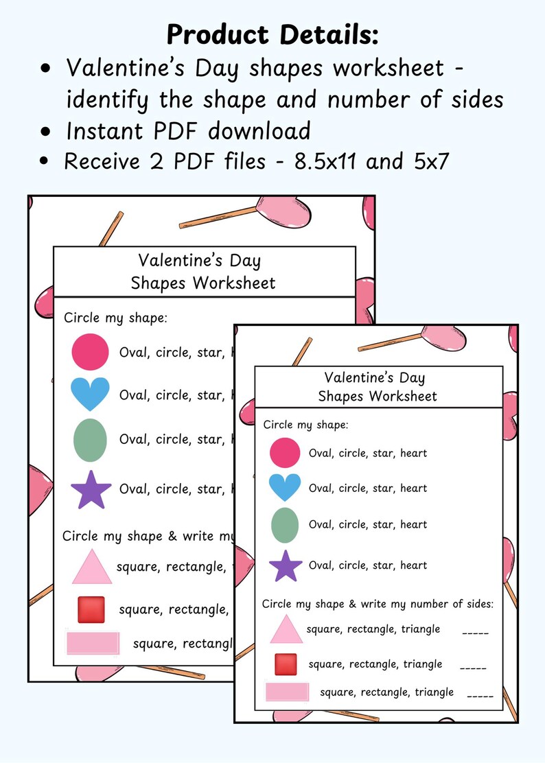 Valentines Day Shapes Worksheet Identify Shapes for Kids, Kids ...